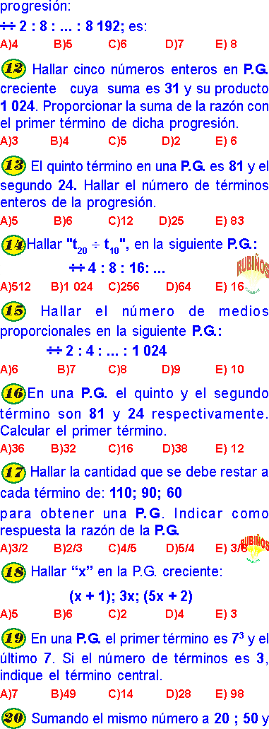PROGRESIONES GEOMETRICAS EJERCICIOS RESUELTOS Y PARA RESOLVER PDF