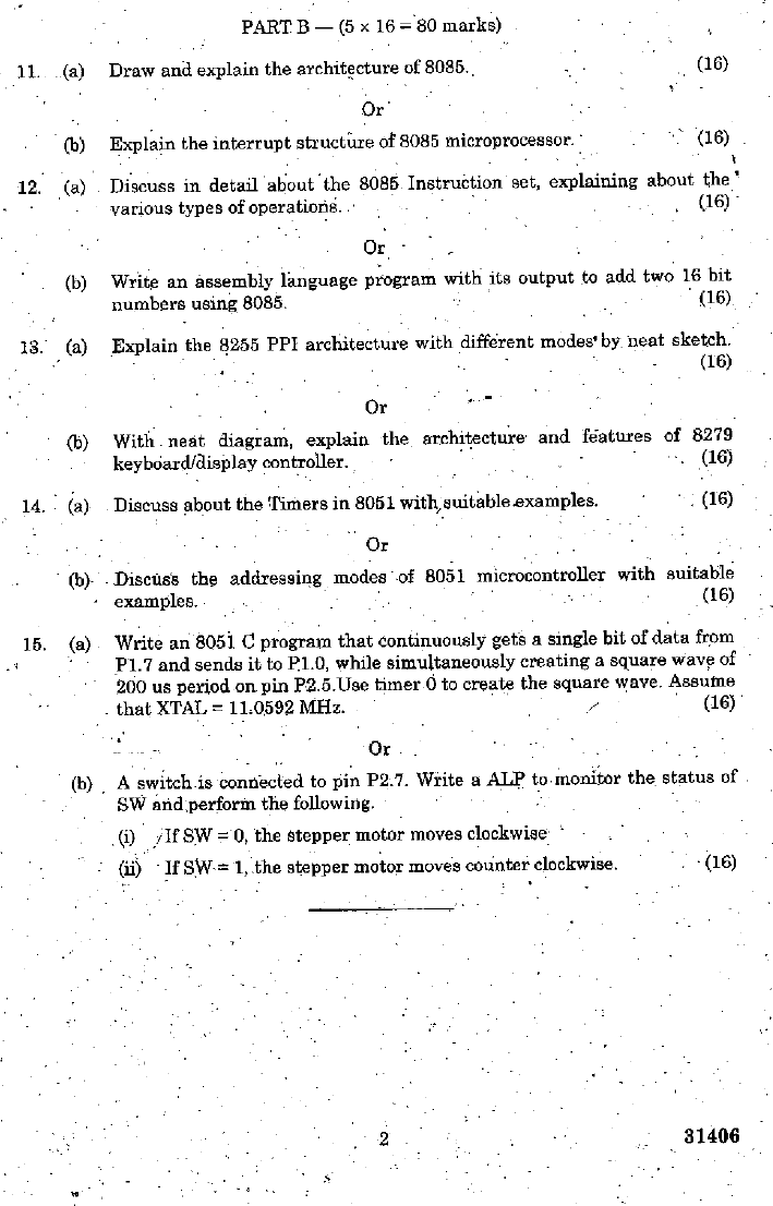 EE2354 Microprocessors and Microcontrollers Nov Dec 2013 Question Paper ...