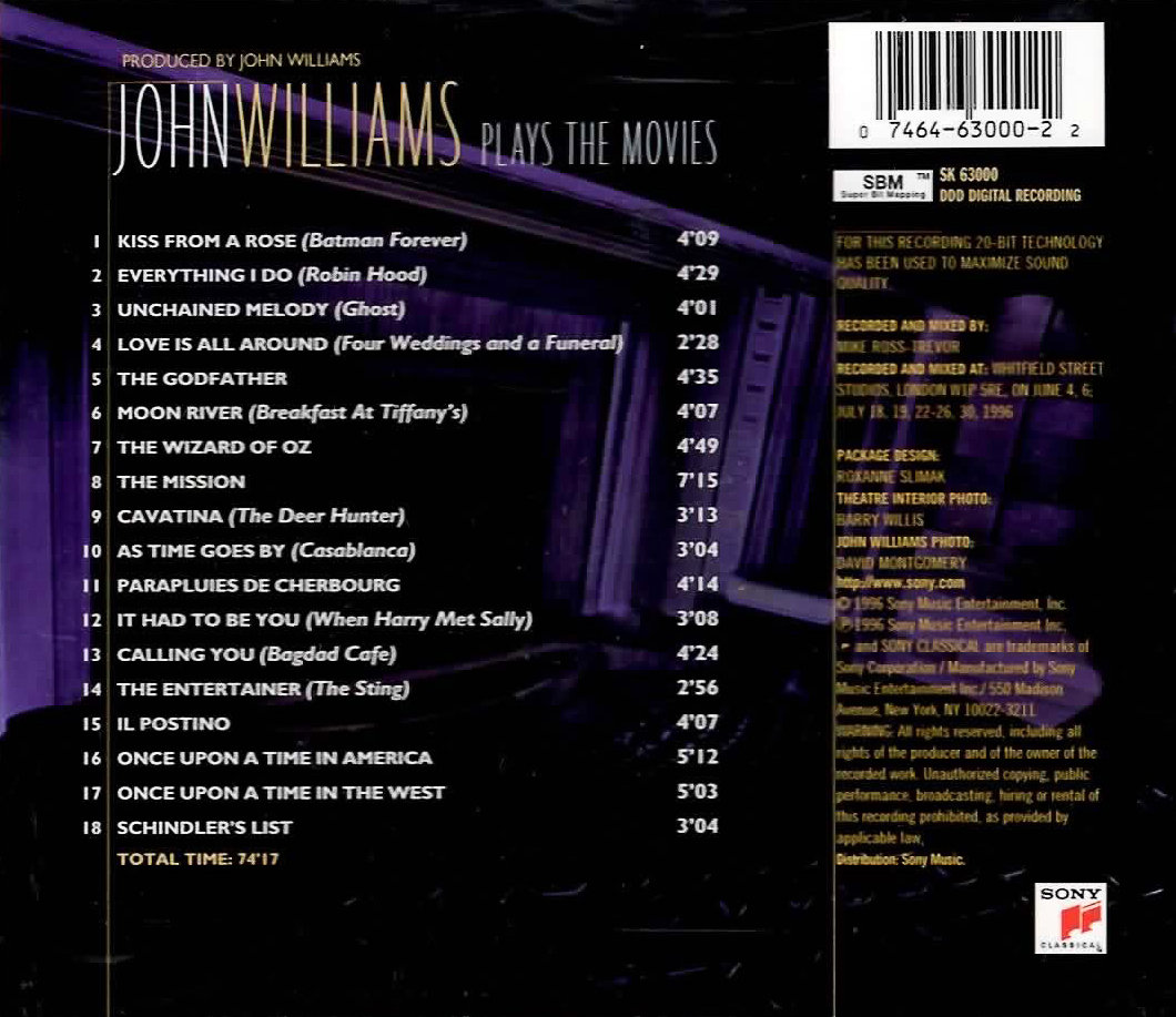 [Classical, Guitar] John Williams - Plays The Movies (1996) [FLAC]