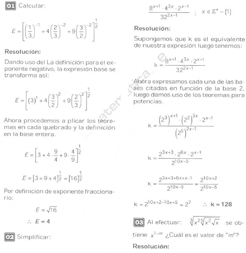 EXPONENTES DE SECUNDARIA EJERCICIOS DESARROLLADOS
