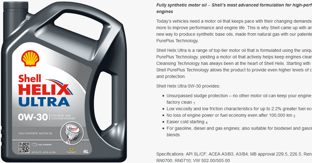 Spesifikasi oli Shell Helix Ultra 0W-30 | Pelengkap Otomotif (Review ...