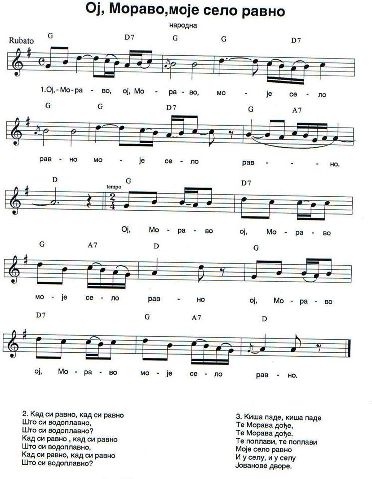 NOTE | DOMACE I STRANE: OJ MORAVO MOJE SELO RAVNO NOTE AKORDI TEKST