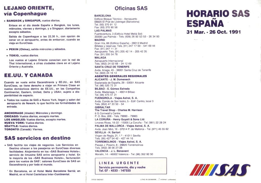 Airline memorabilia: SAS (1991,1992), España