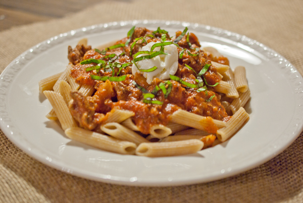 Simple Craves & Olive Oil: penne rigate with meat sauce & ricotta