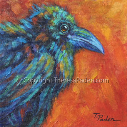 Wildlife Art of the West: Colorful Raven Original Painting by Theresa Paden