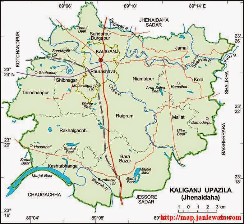 Kaliganj Upazila Map, Jhenaidah District, Bangladesh