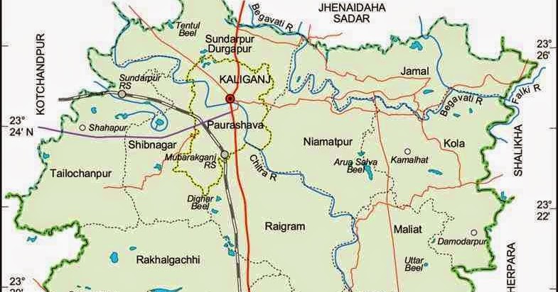 Kaliganj Upazila Map, Jhenaidah District, Bangladesh
