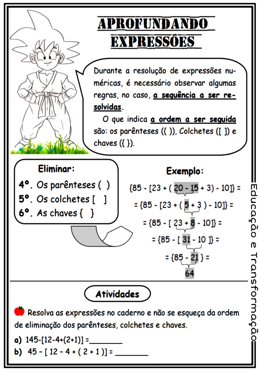 Expressão numérica Atividade para trabalhar as expressões numéricas ...