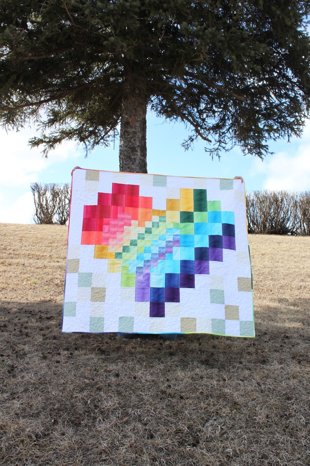 Daydreams of Quilts: Rainbow Pixel Heart in a Pixel Heart Quilt with ...