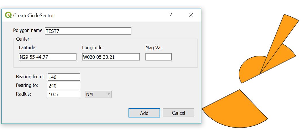 aviationgisapplications: QGIS Plugin: Circle sector polygon