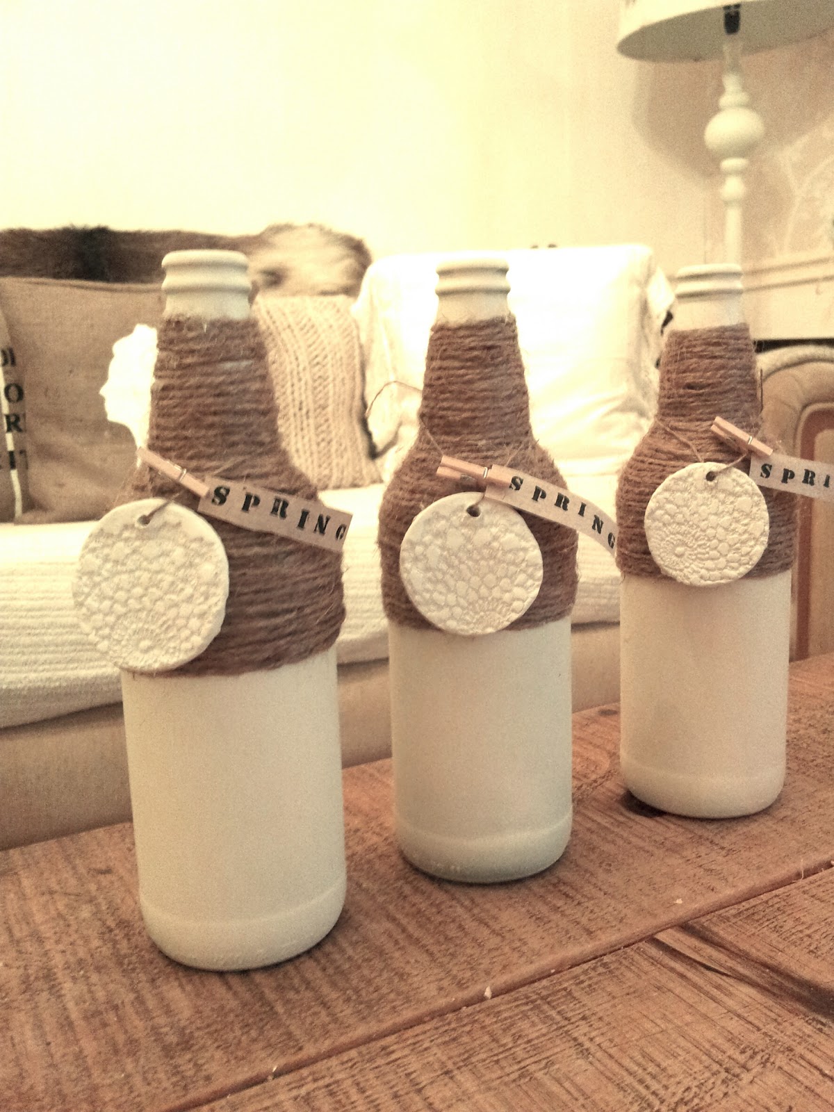 jute yarn wrapped bottle vases