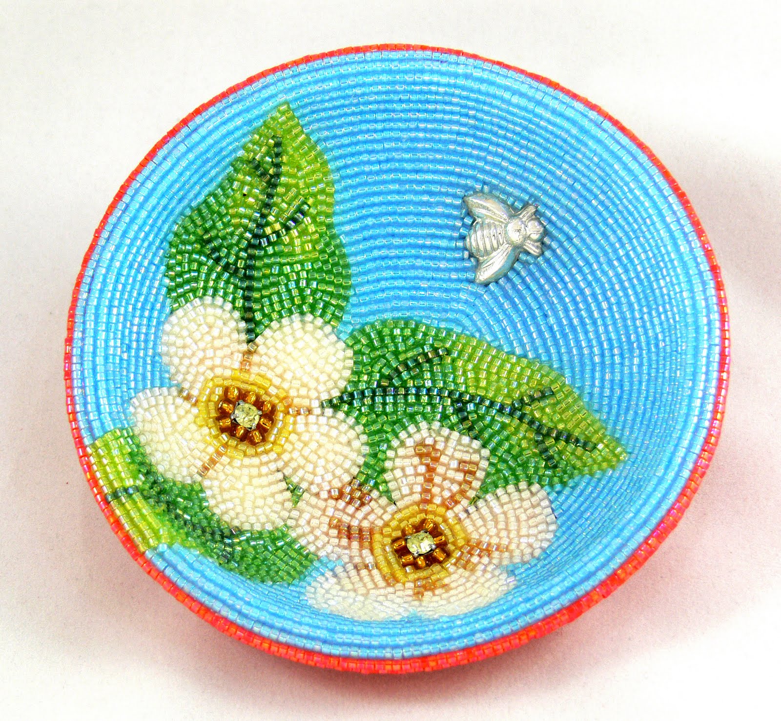 One of a kind beaded home decor and gifts: Orange Blossom Beaded Bowl