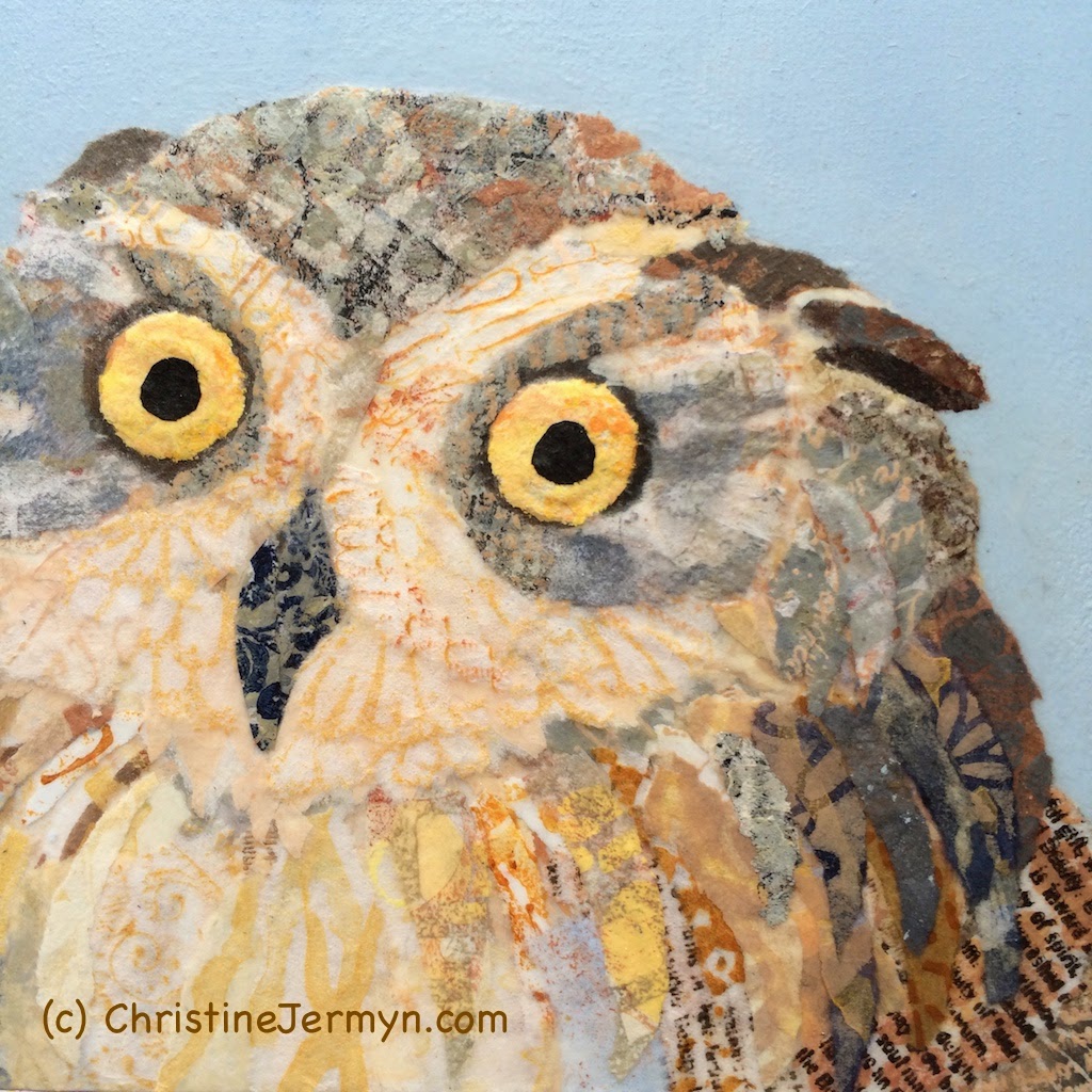 Christine Jermyn Art: Owl - Original Mixed Media Collage Using Hand ...