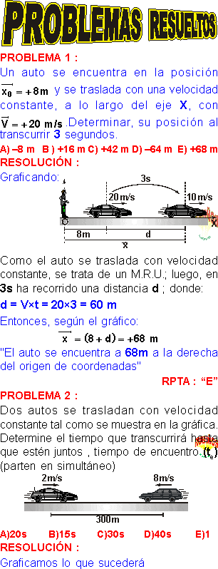 MRU - MOVIMIENTO RECTILÍNEO UNIFORME PROBLEMAS RESUELTOS PDF