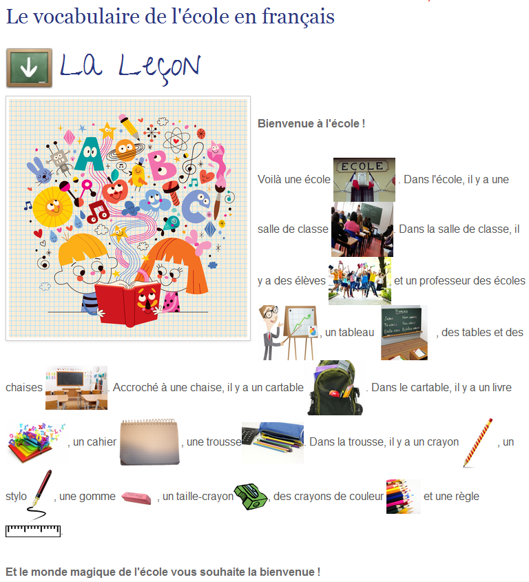 Francês A1- A2 : Le vocabulaire de l'école