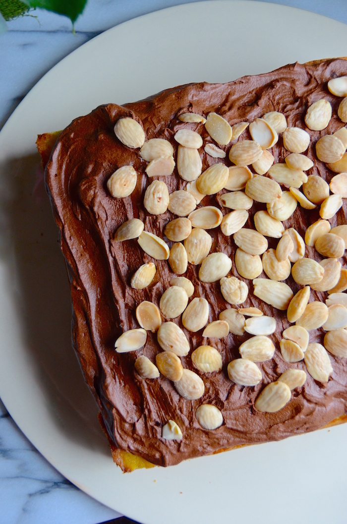 Almond Yellow Cake with Whipped Chocolate Frosting - Always Order Dessert