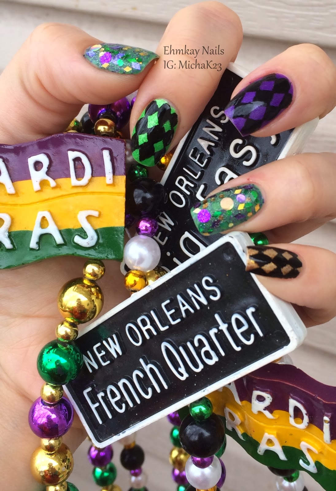 ehmkay nails: Laissez les bons temps rouler! Mardi Gras Harlequin Nails