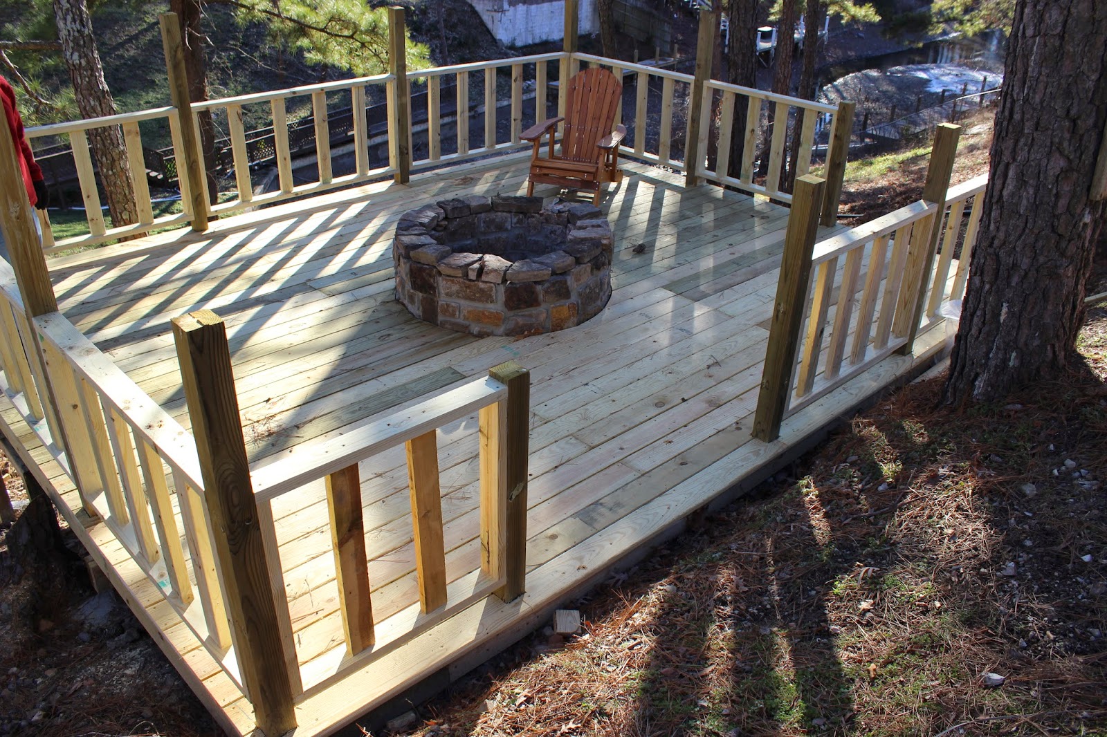 Our Creative Life: Stone Fire Pit with deck surround is DONE! Ready for ...