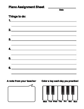 Piano Assignment Sheet for Young Beginners