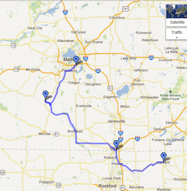 Chicago to Madison Bicycle Route: The Route Map & Day One - Harvard to ...