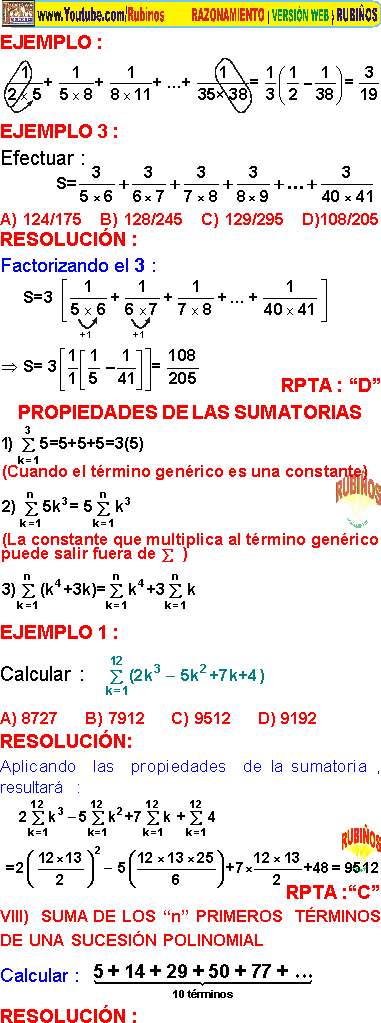 SERIES Y SUMAS NOTABLES SUMATORIAS PROBLEMAS RESUELTOS DE HABILIDAD ...