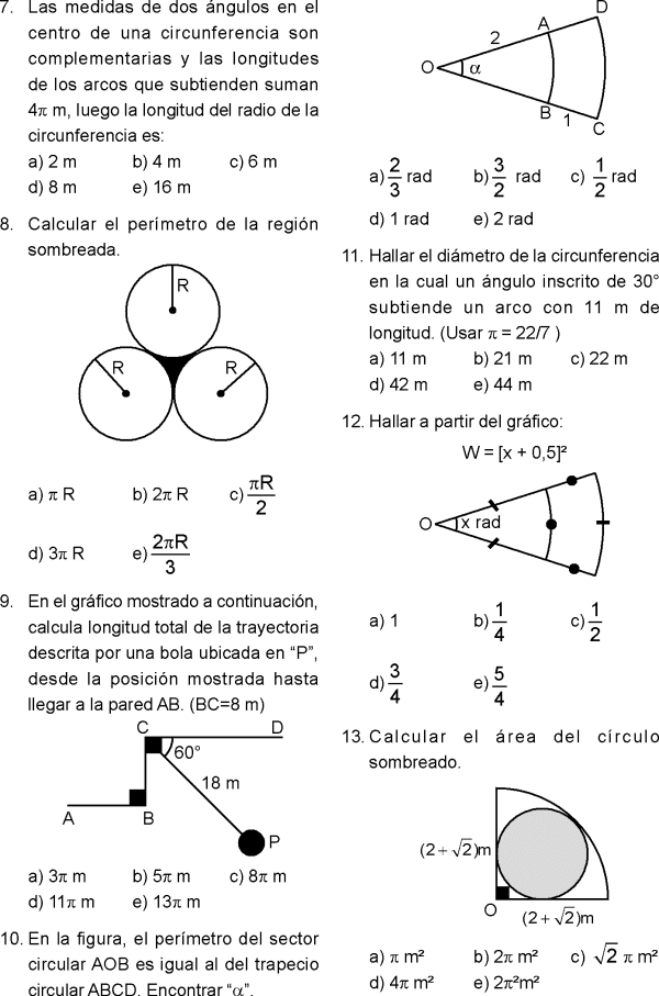 Longitud Arco y Sector Circular fórmulas y ejercicios resueltos pdf