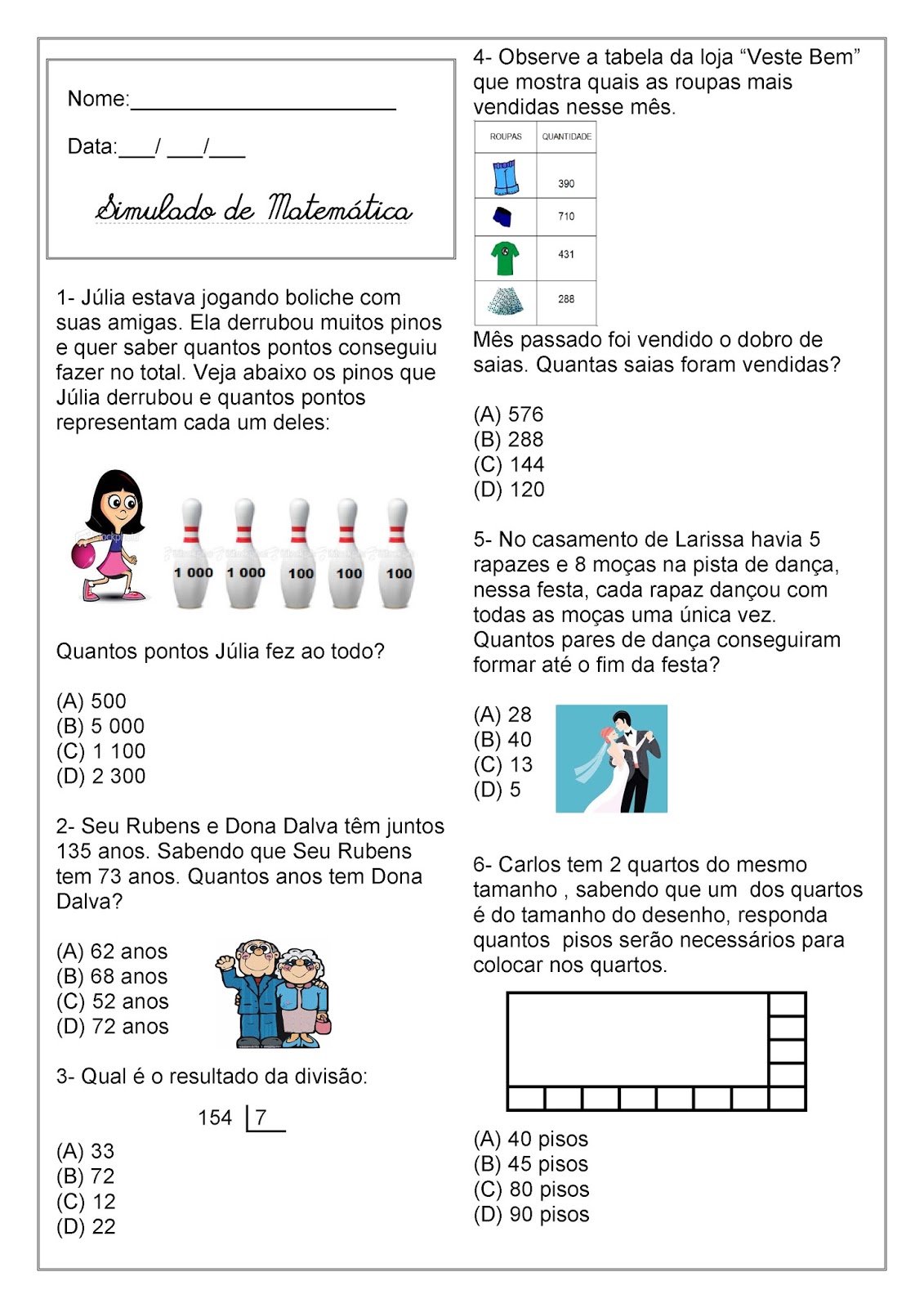Simulado De Matemática Ano Para Bimestre Para Imprimir Baixe