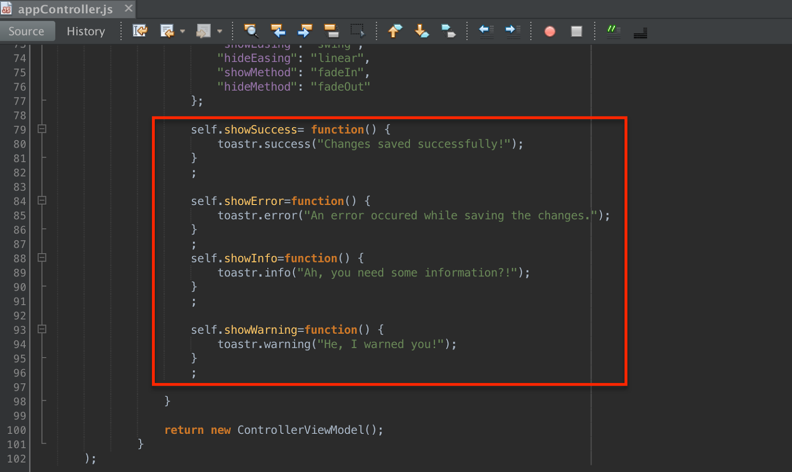 JET 4.1 : How to use toastr to show non-blocking notifications