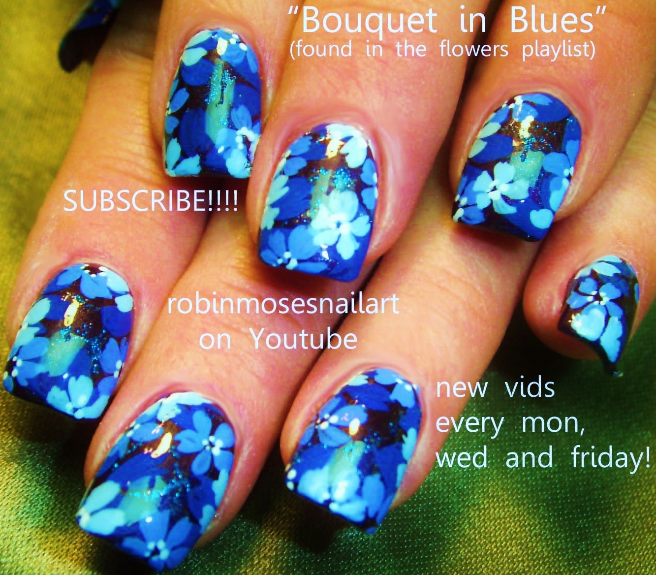 Nail Art by Robin Moses: Blue Polish with Blue Flowers! "blue flower ...
