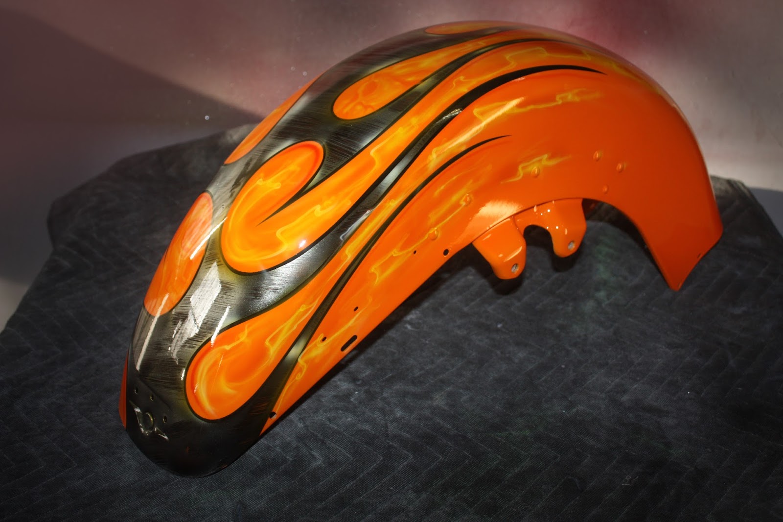 Online Motorcycle Paint Shop: Orange Tribal flames with fire and skuls