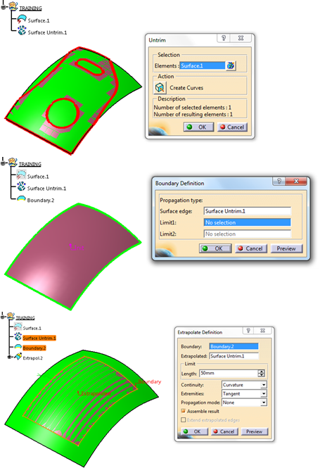 CATIA V5: How to extrapolate this in one step?