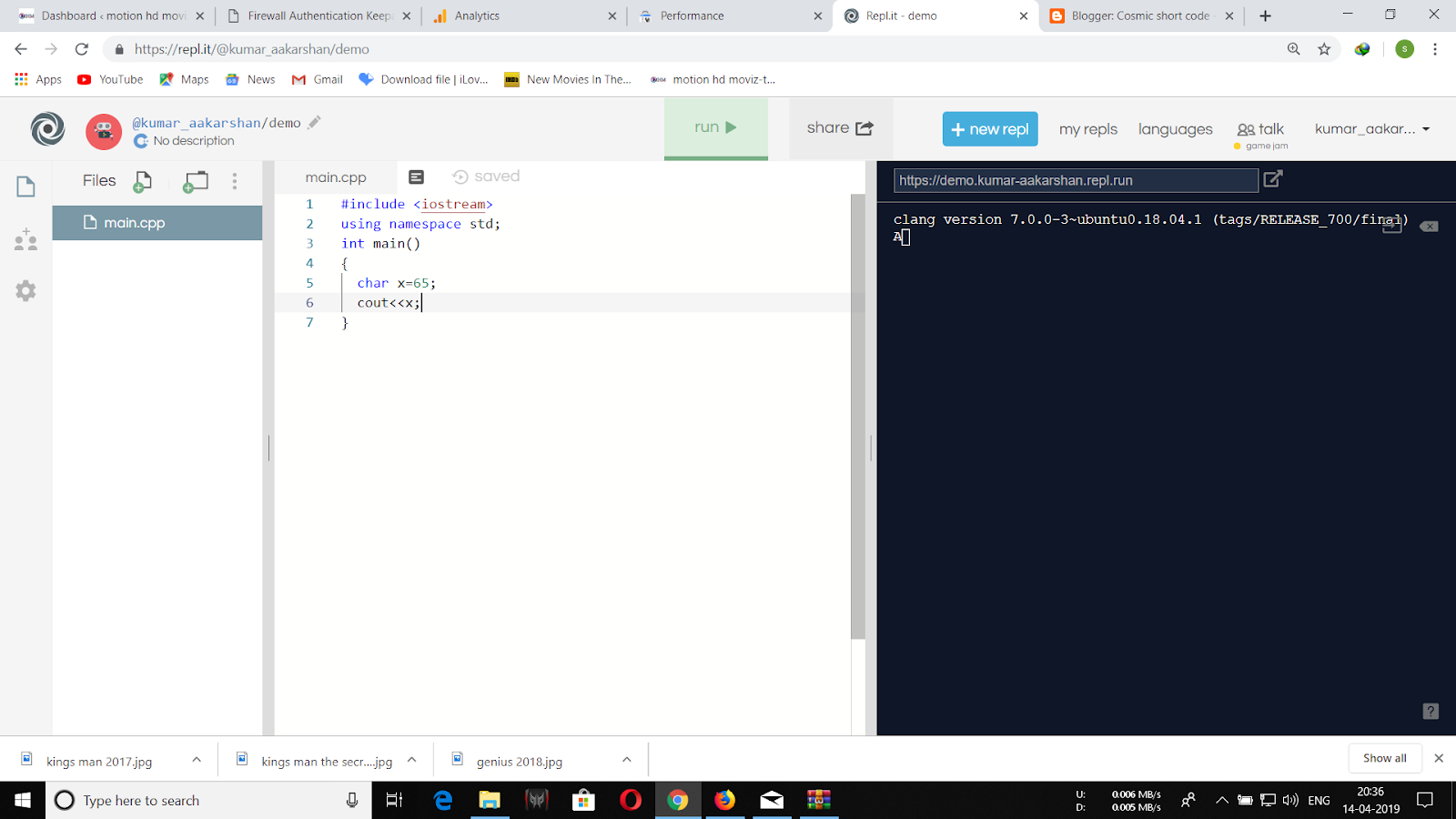 why the value of char c=65 is A - Cosmic short code