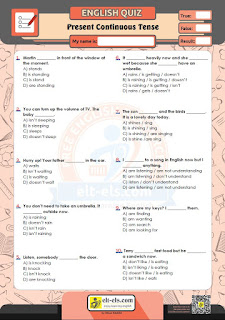 Present continuous tense multiple choice test | www.elt-els.com