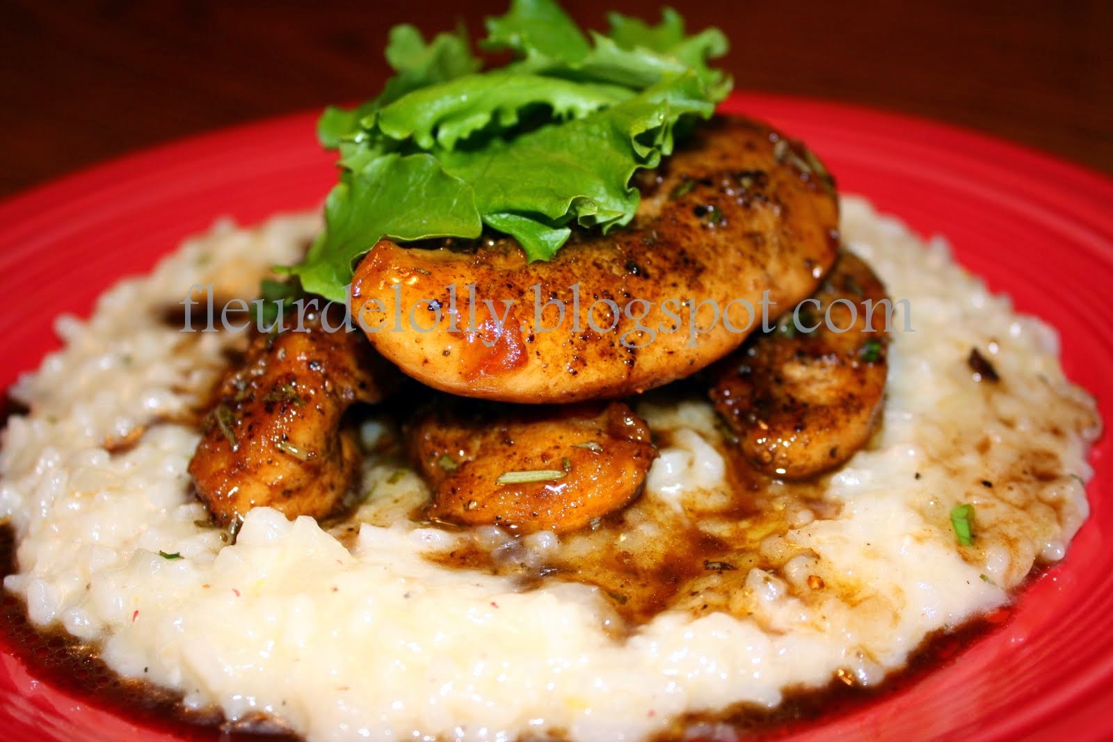 Fleur de Lolly: Orange Balsamic Glazed Chicken served over Lemon Risotto