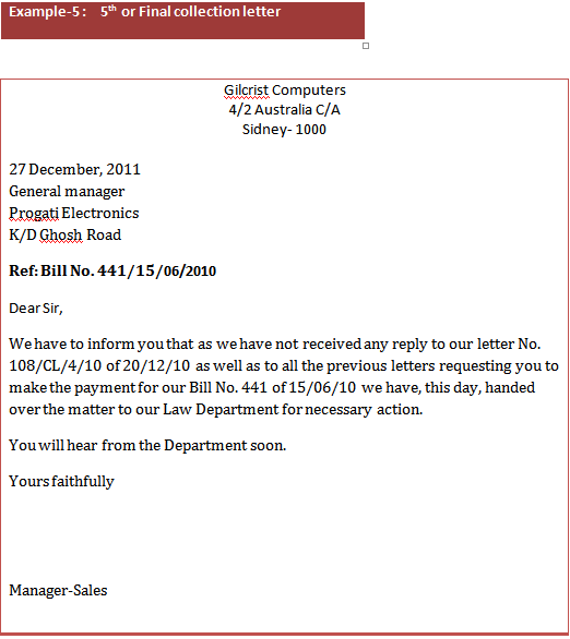 Example of collection letters