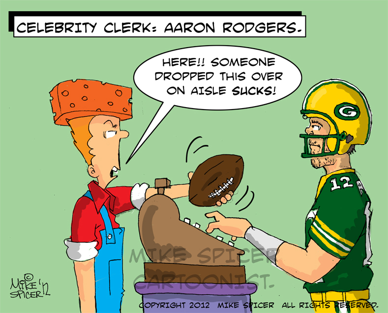 Mike Spicer Cartoonist / Caricaturist.: Celebrity Clerk: Aaron Rodgers.