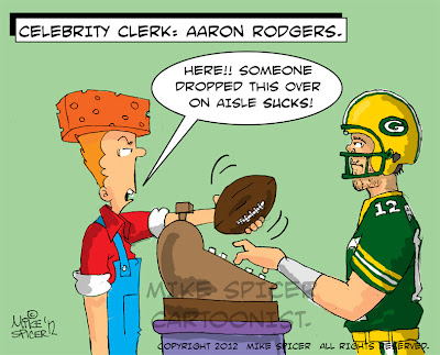 Mike Spicer Cartoonist / Caricaturist.: Celebrity Clerk: Aaron Rodgers.