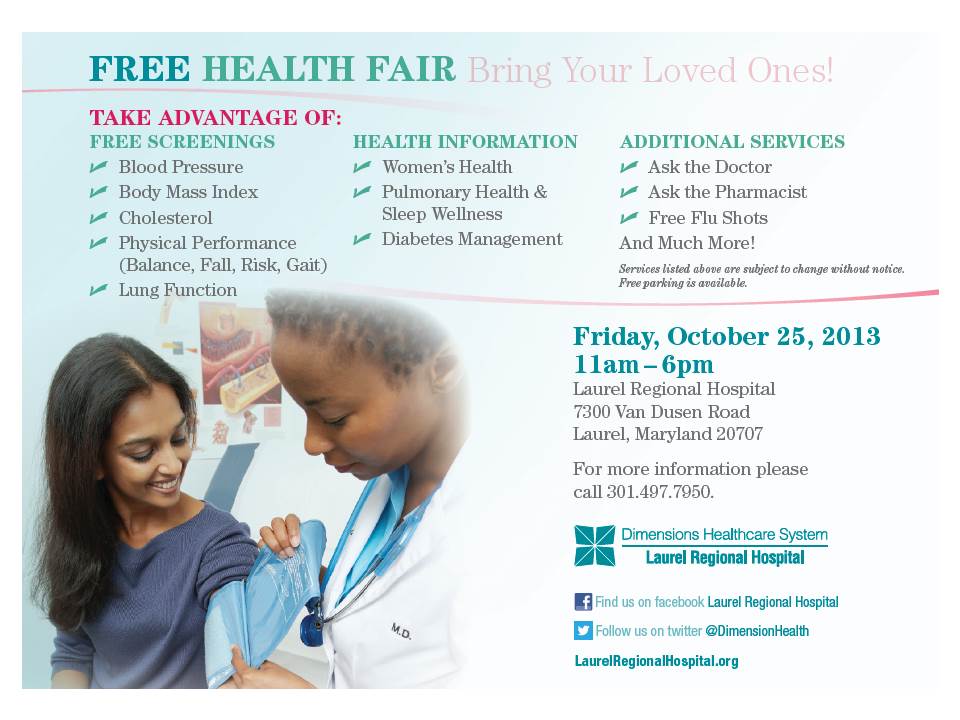 South Laurel Views: Oct 25 Free Health Fair at Laurel Regional Hospital ...