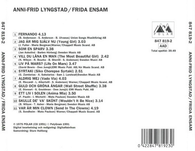 ENTRE MUSICA: ANNI-FRID LYNGSTAD (ex-ABBA) - Frida ensam (1975)