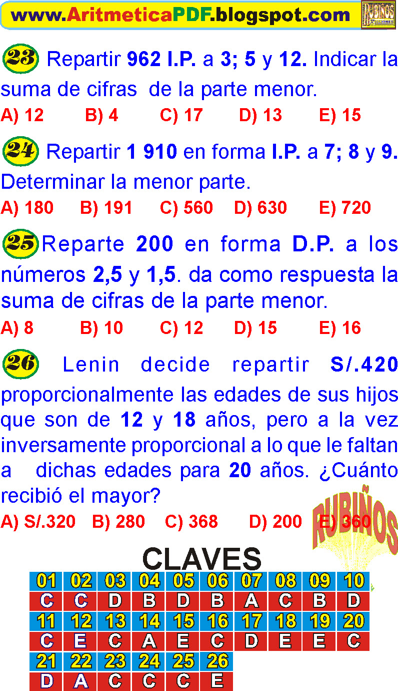 REPARTO PROPORCIONAL EJERCICIOS RESUELTOS PDF