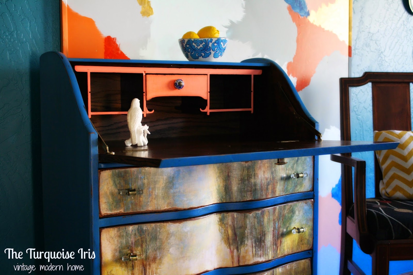 The Turquoise Iris ~ Furniture & Art: Blue Antique Secretary Desk