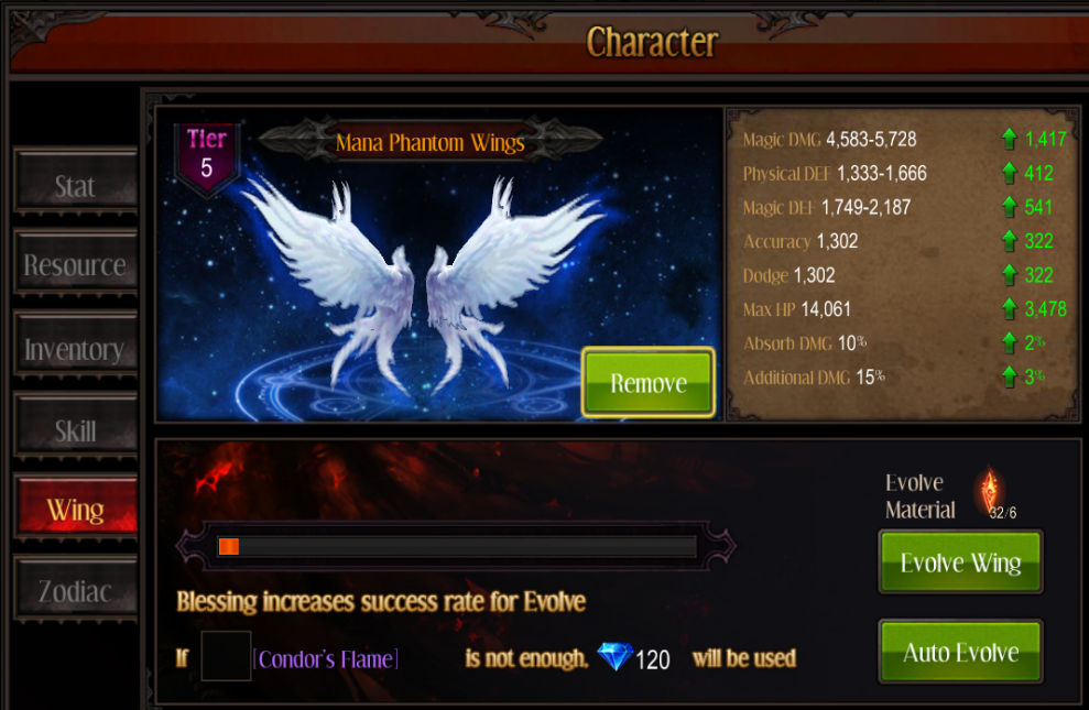 How many Diamonds or Condor Flames for Wings Tier 6 - Valor Guides