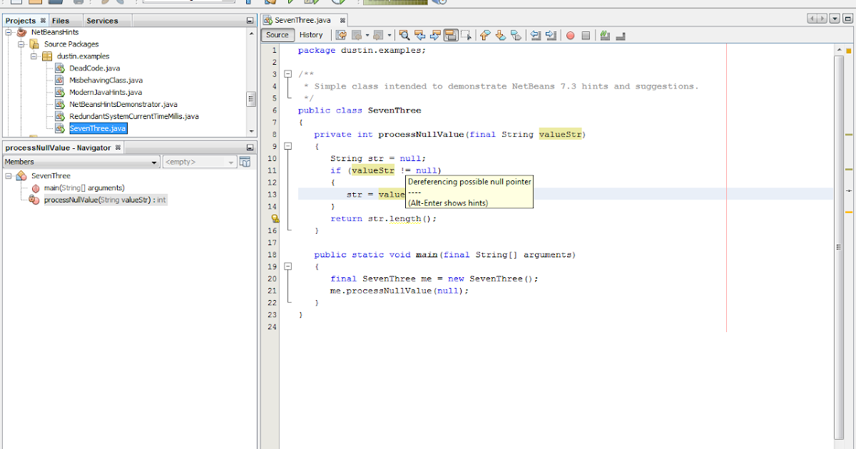 Inspired by Actual Events: NetBeans 7.3 Beta is More Than Easel: Hints ...