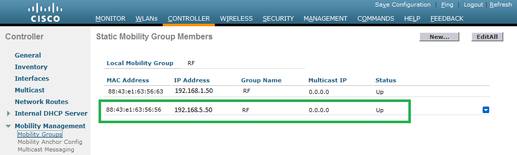 Networklearner: Configuring Mobility on Cisco 5508 WLC