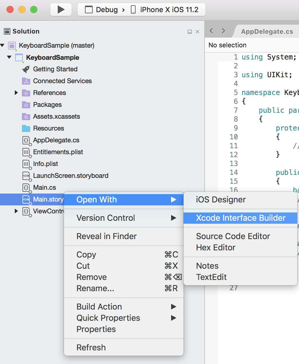 For easier experience, I am using Xcode instead of Visual Studio to place UI controls on ...