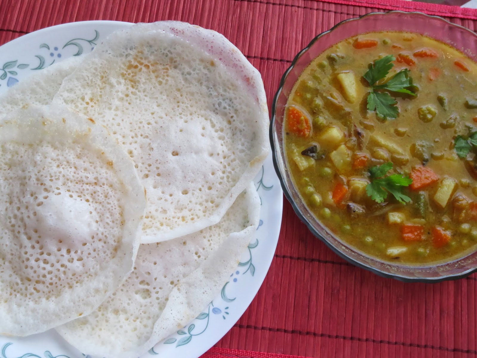 Palappam/Rice pan cake/Vellappam and Vegetable kuruma... - Kottayam Kitchen