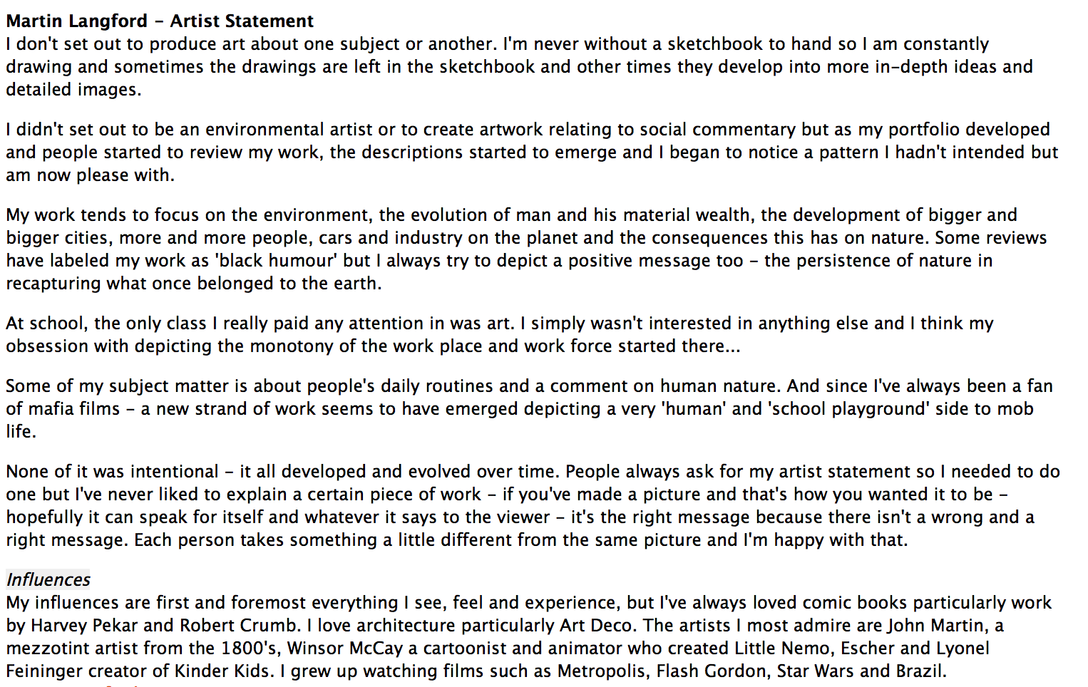 Professional Frameworks 3: Artist Statements/Personal Statement.