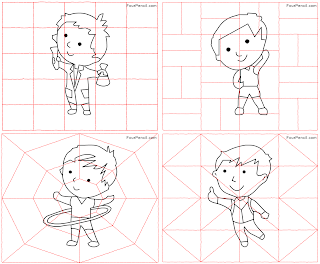 Four grid: Free printable Boy grid line drawing worksheet/activity for kids