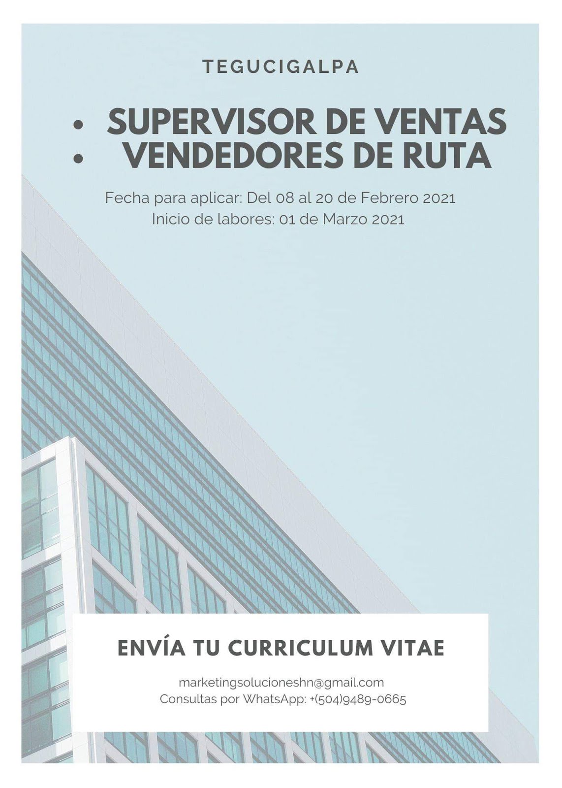 Supervisores de Ventas y Vendedores de Ruta - Tegucigalpa
