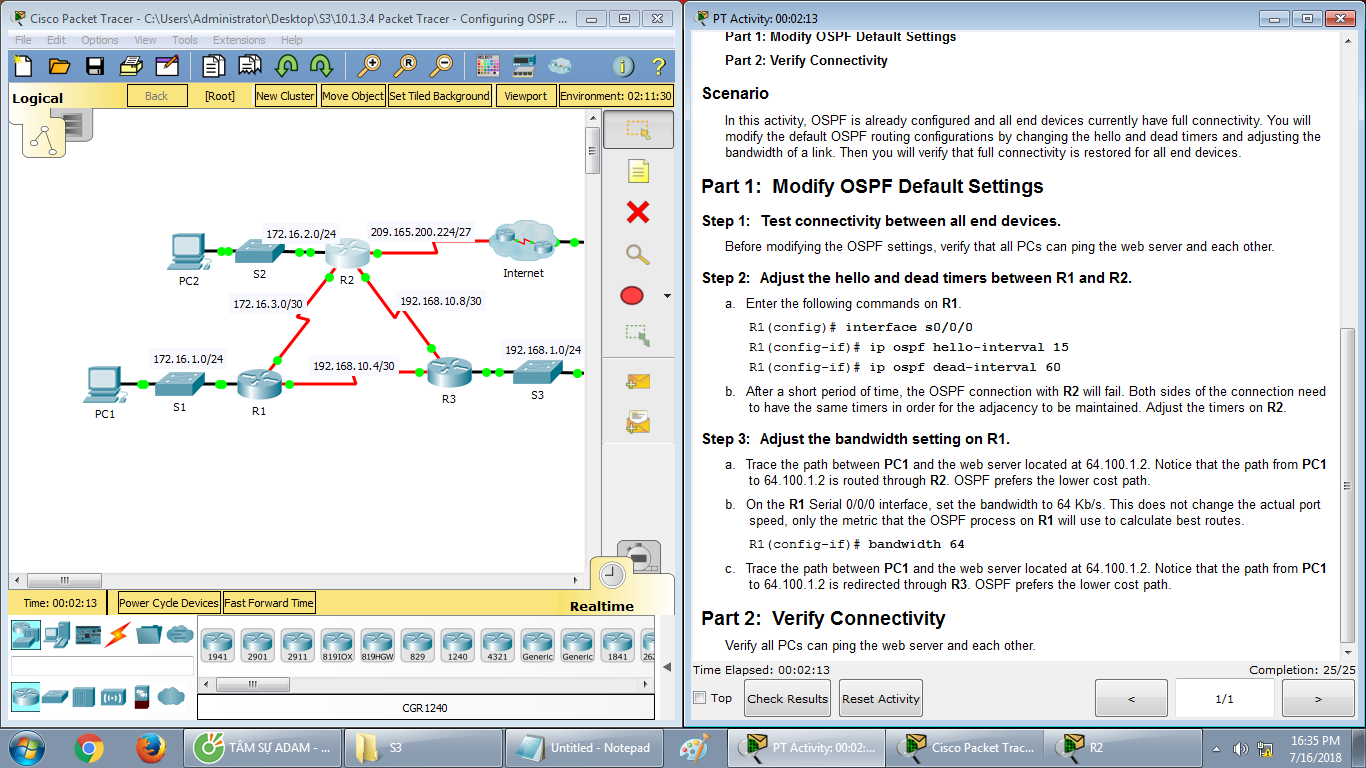 [ccnav6 S3] 10 1 3 4 Packet Tracer Configuring Ospf Advanced Features